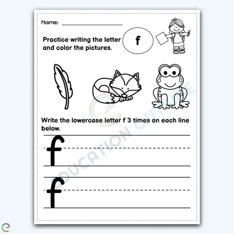 Lowercase Letter f - Writing Practice + Coloring Page