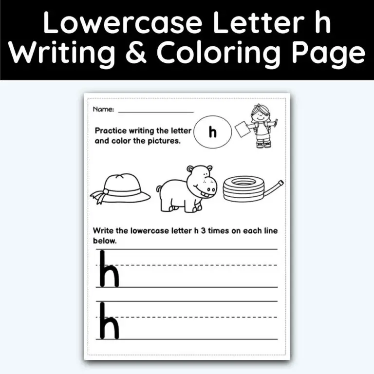 Lowercase Letter h - Writing Practice + Coloring Page