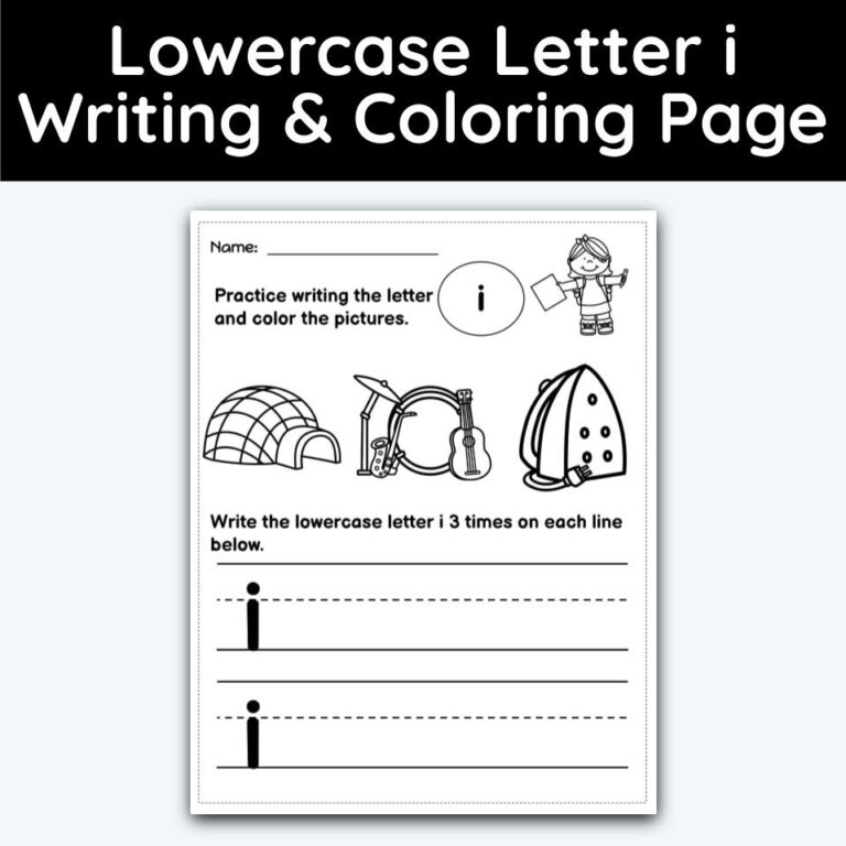 Lowercase Letter i - Writing Practice + Coloring Page