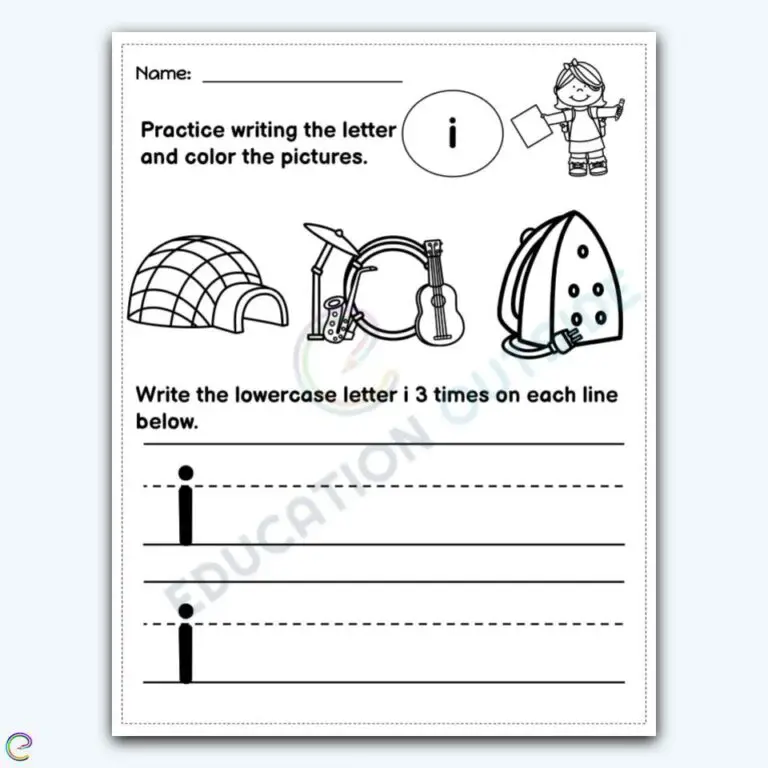 Lowercase Letter i - Writing Practice + Coloring Page