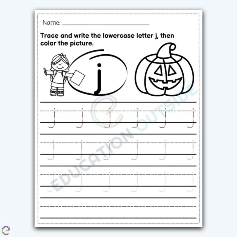 Lowercase Letter j - Tracing Worksheet - 3 Pack