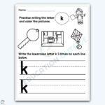 Lowercase Letter k - Writing Practice + Coloring Page