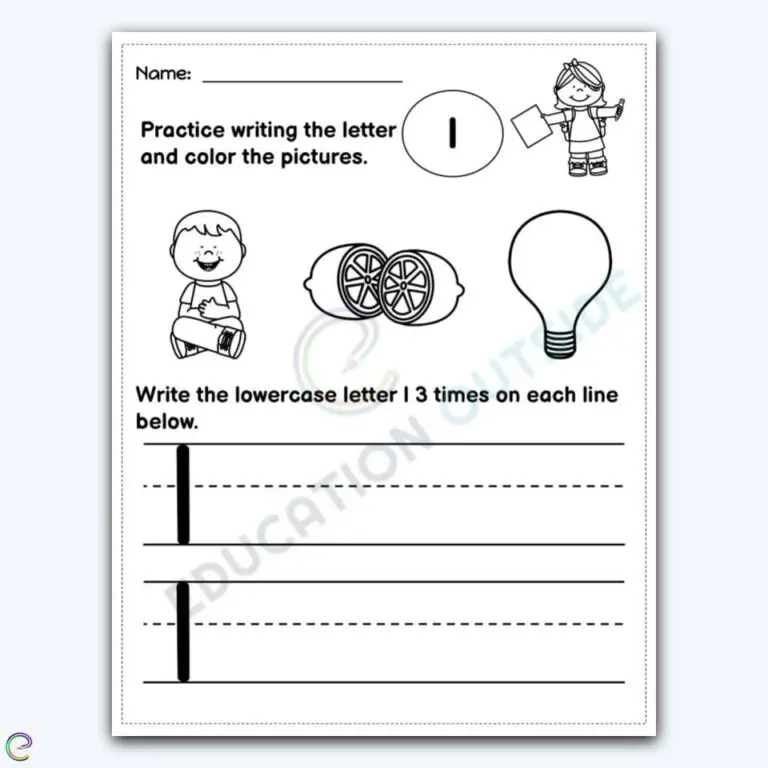 Lowercase Letter l - Writing Practice + Coloring Page