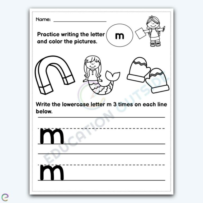 Lowercase Letter m - Writing Practice + Coloring Page