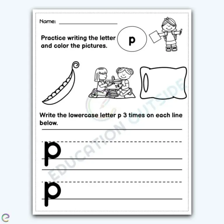 Lowercase Letter p - Writing Practice + Coloring Page