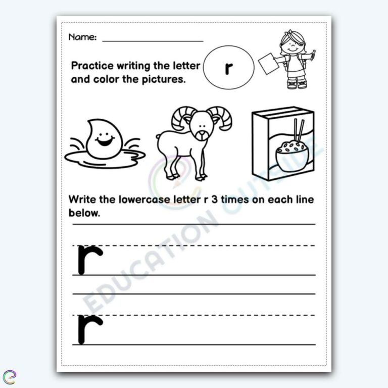 Lowercase Letter r - Writing Practice + Coloring Page