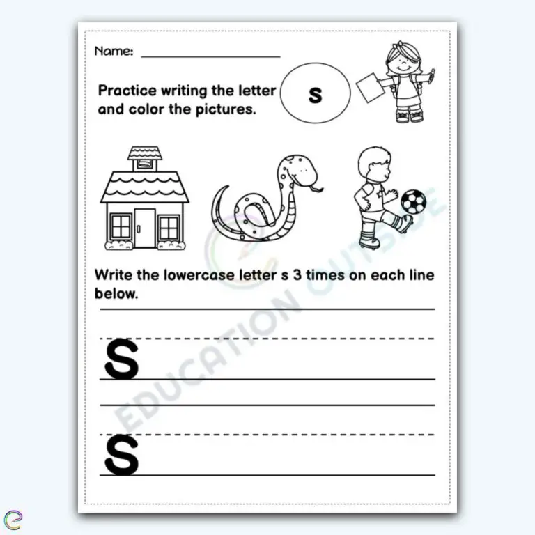 Lowercase Letter s - Writing Practice + Coloring Page