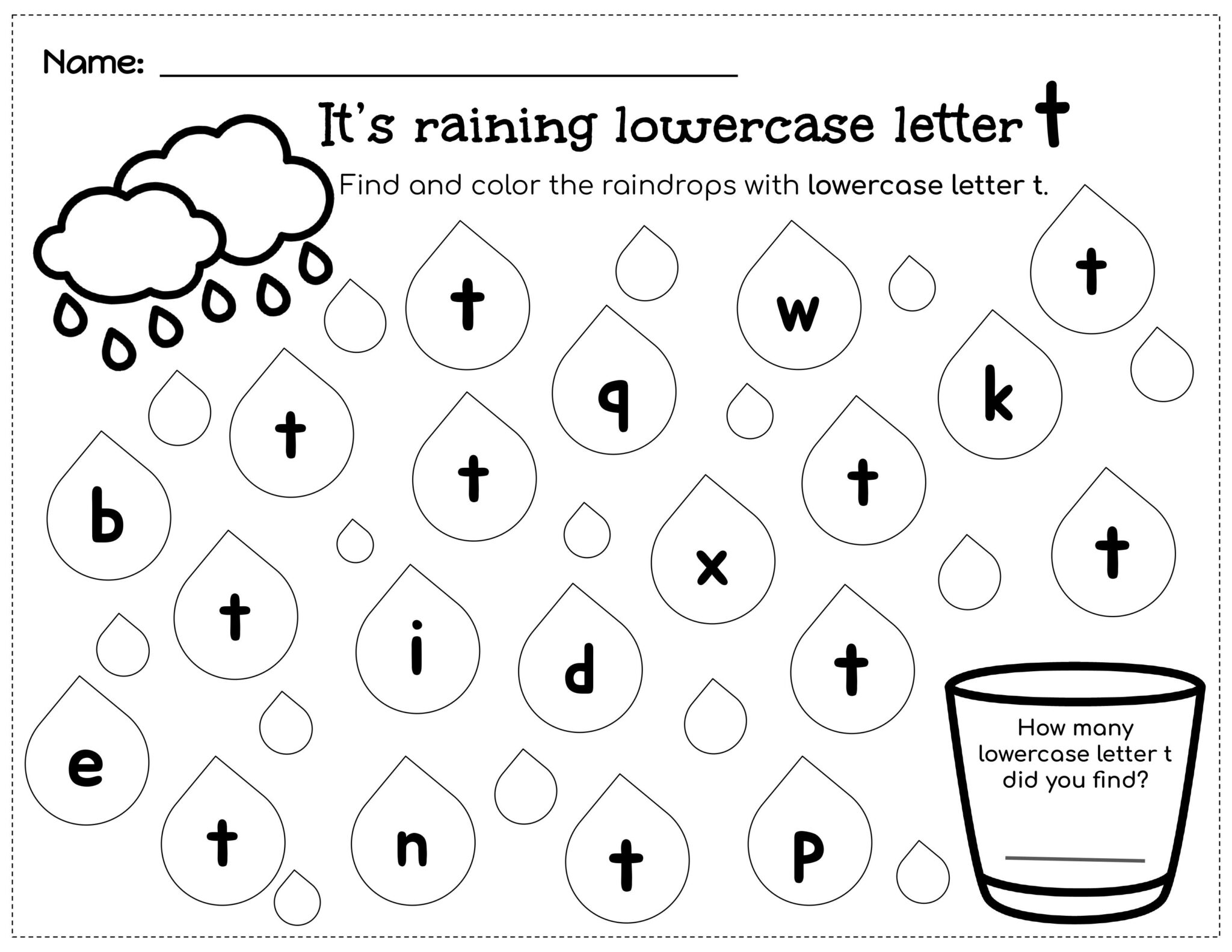 Lowercase Letter T Raindrop Coloring Page lowercase-letter-t-raindrop-coloring-page