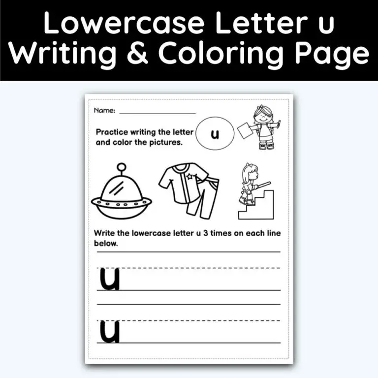Lowercase Letter u - Writing Practice + Coloring Page