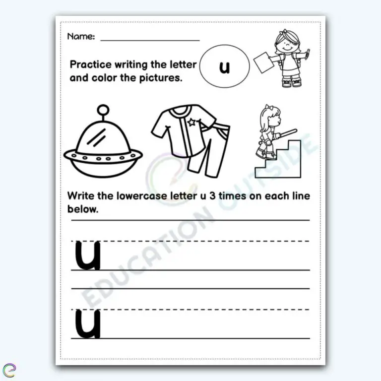 Lowercase Letter u - Writing Practice + Coloring Page