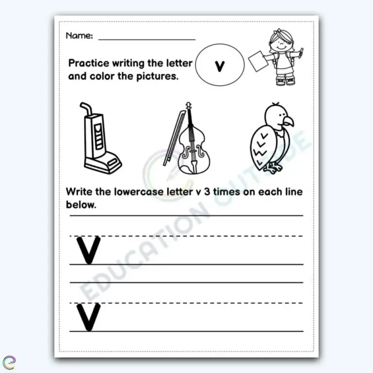 Lowercase Letter v - Writing Practice + Coloring Page