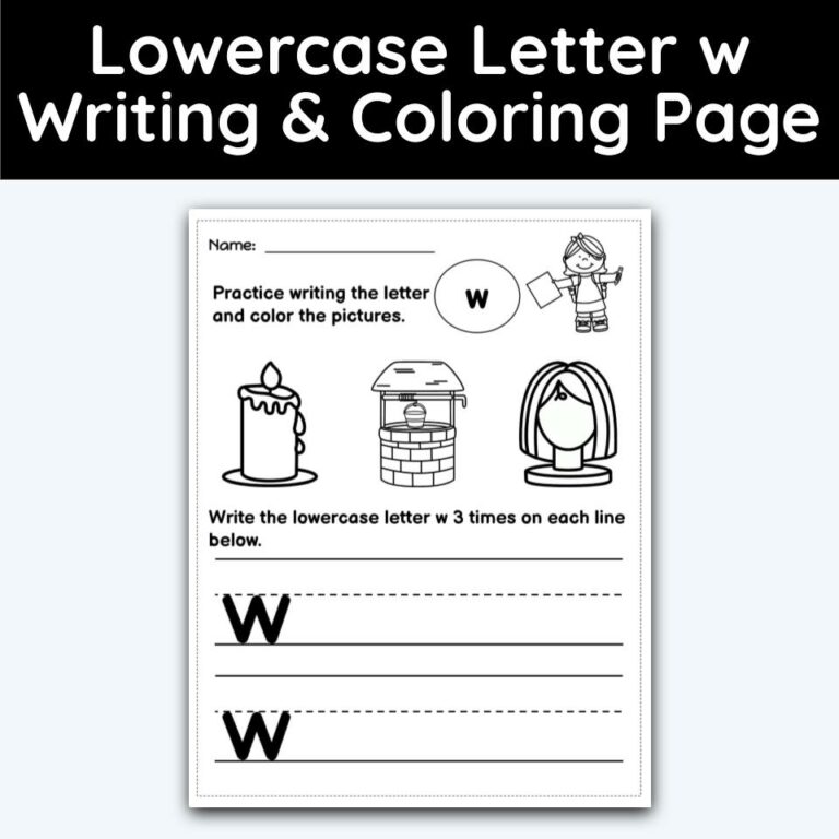 Lowercase Letter w - Writing Practice + Coloring Page