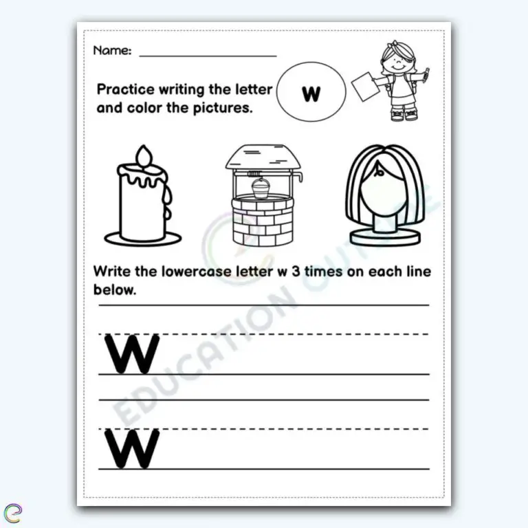 Lowercase Letter w - Writing Practice + Coloring Page