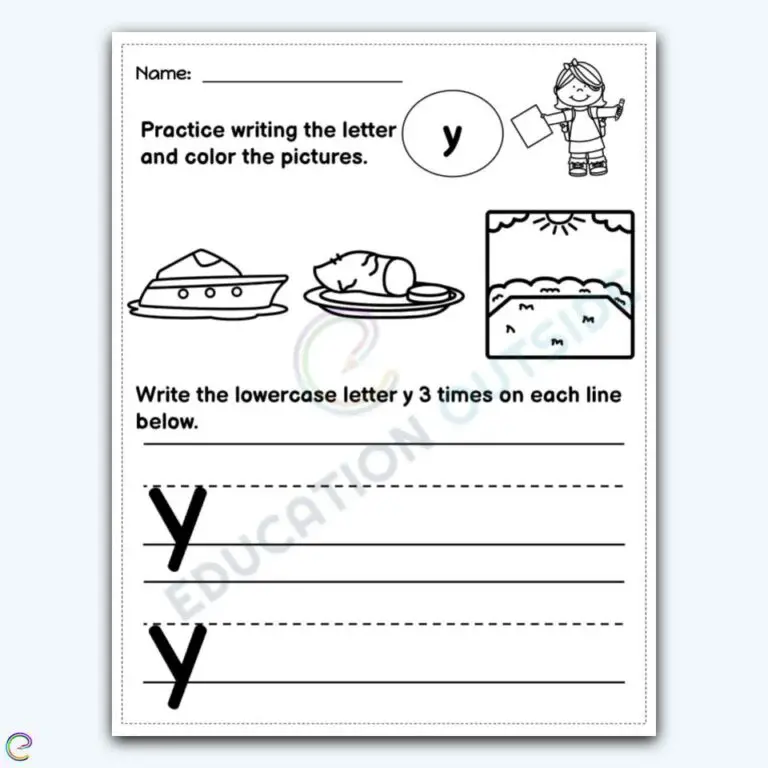 Lowercase Letter y - Writing Practice + Coloring Page