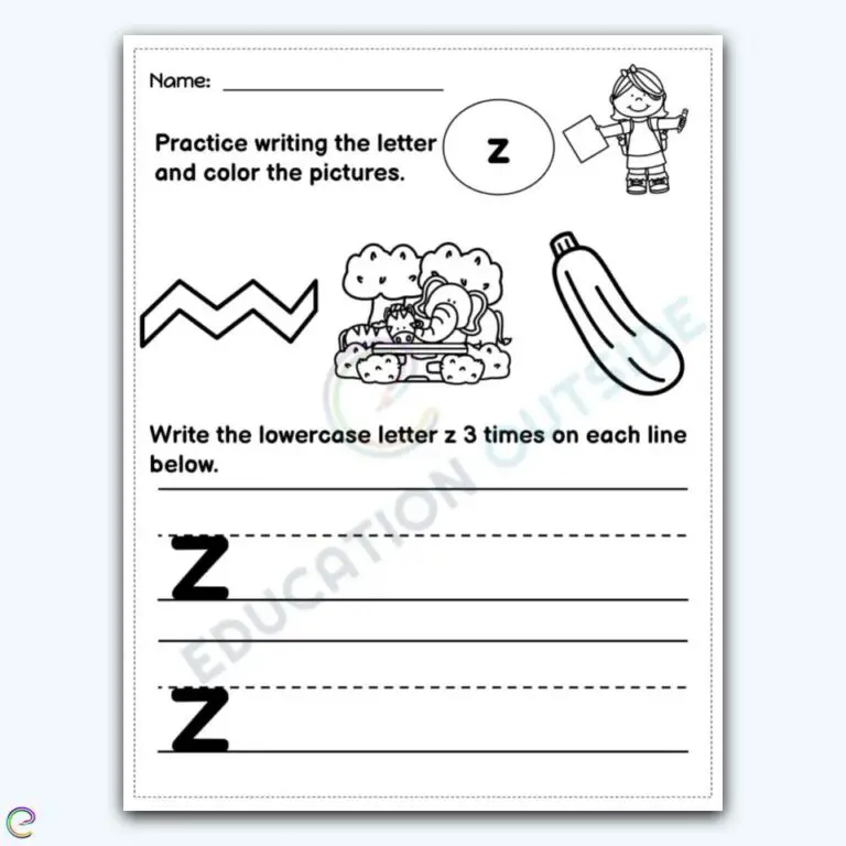 Lowercase Letter z - Writing Practice + Coloring Page