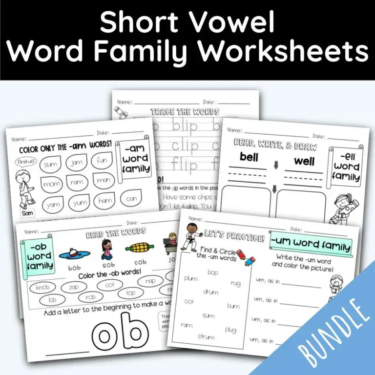Short Vowel Word Family Worksheets Bundle - 50 Worksheets Included!