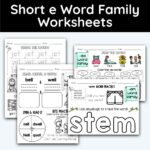 Short e Word Family Worksheets - 10 Unique Pages - Color and B&W Included!