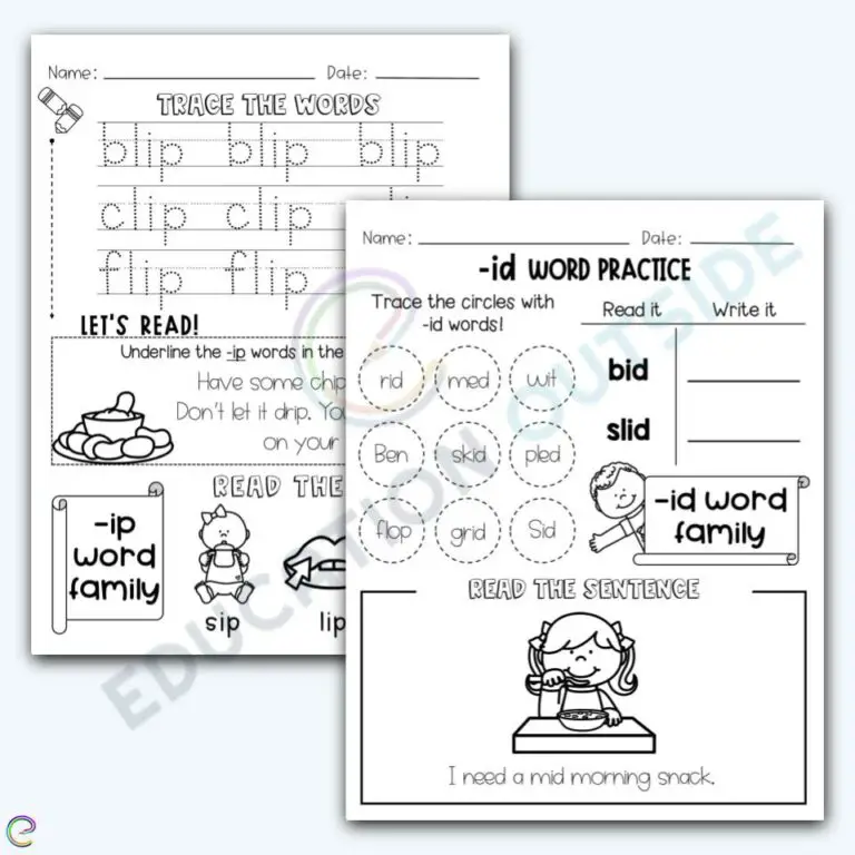 Short i Word Family Worksheets - 10 Unique Pages - Color and B&W Included!