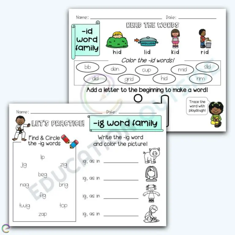 Short i Word Family Worksheets - 10 Unique Pages - Color and B&W Included!