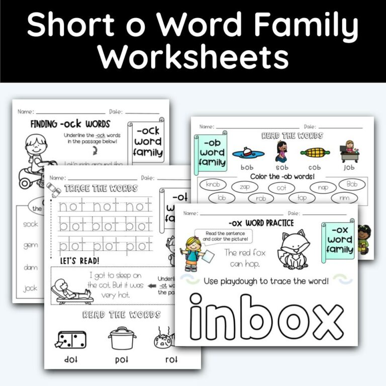 Short o Word Family Worksheets - 10 Worksheets Included!