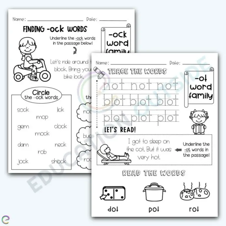 Short o Word Family Worksheets - 10 Worksheets Included!