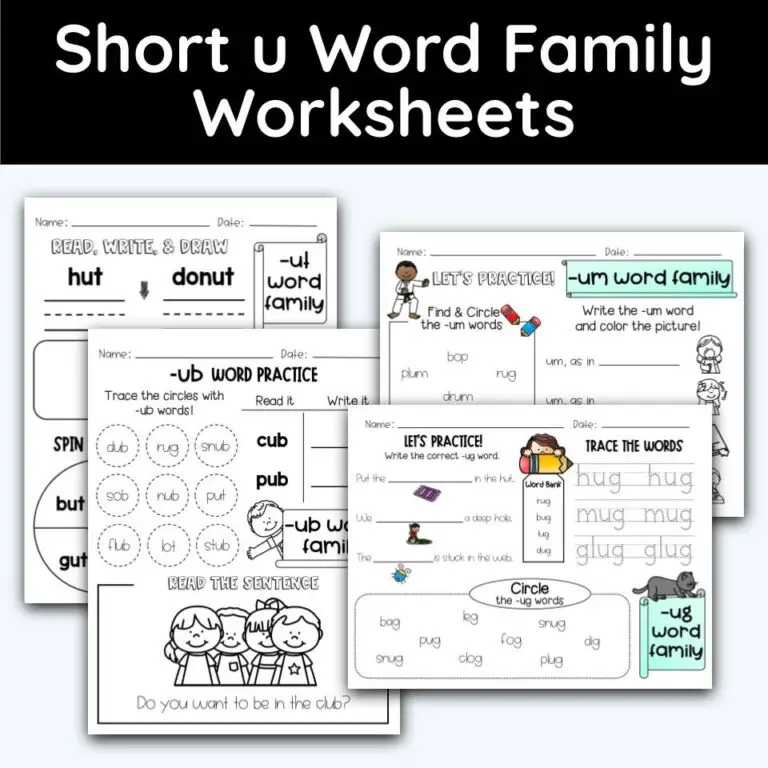 Short u Word Family Worksheets - 10 Worksheets Included!