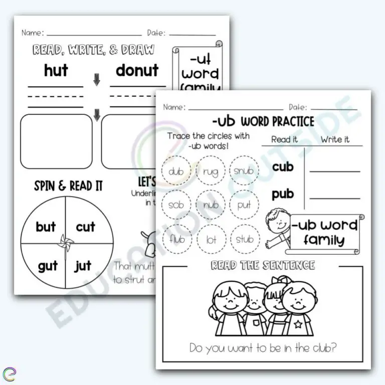 Short u Word Family Worksheets - 10 Worksheets Included!