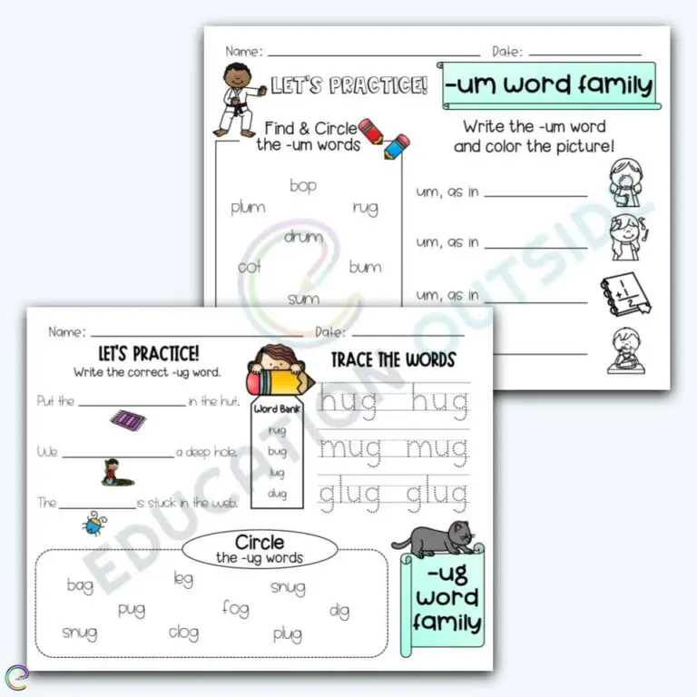 Short u Word Family Worksheets - 10 Worksheets Included!