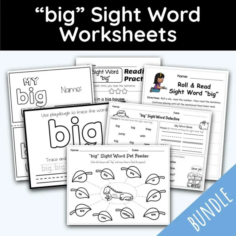 big Sight Word Worksheets - 14 Worksheets Included