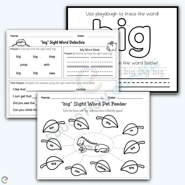 big Sight Word Worksheets - 14 Worksheets Included