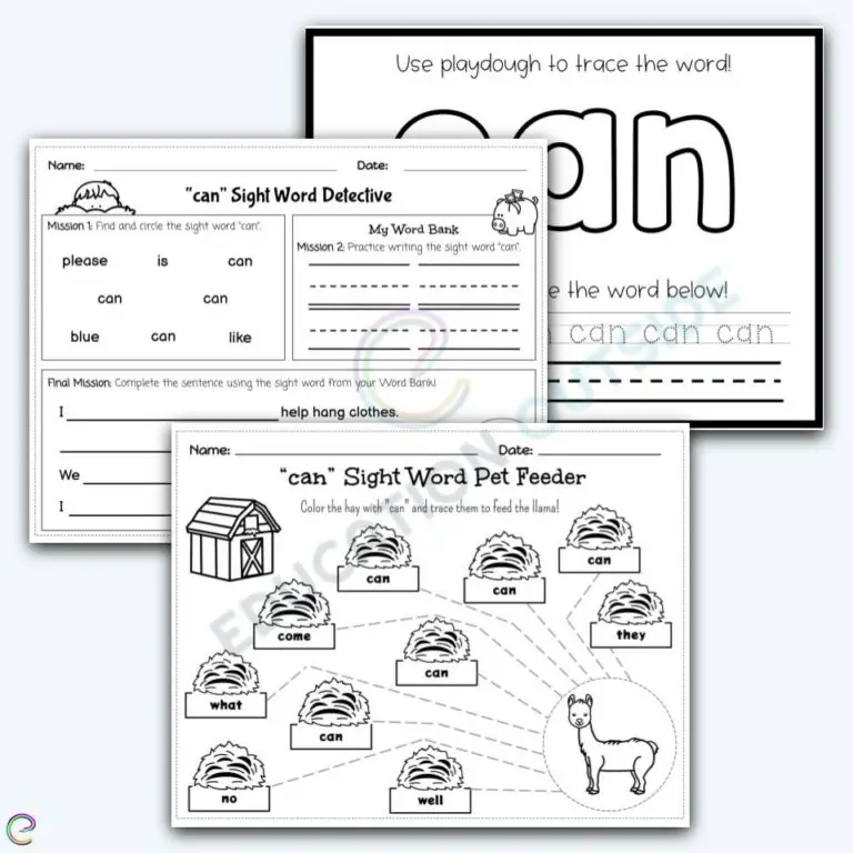 can Sight Word Worksheets - 14 Worksheets Included