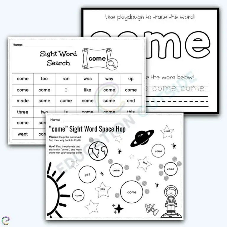 come Sight Word Worksheets - 15 Worksheets Included