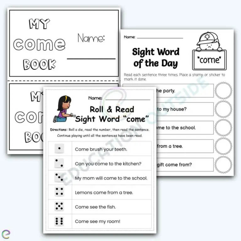 come Sight Word Worksheets - 15 Worksheets Included