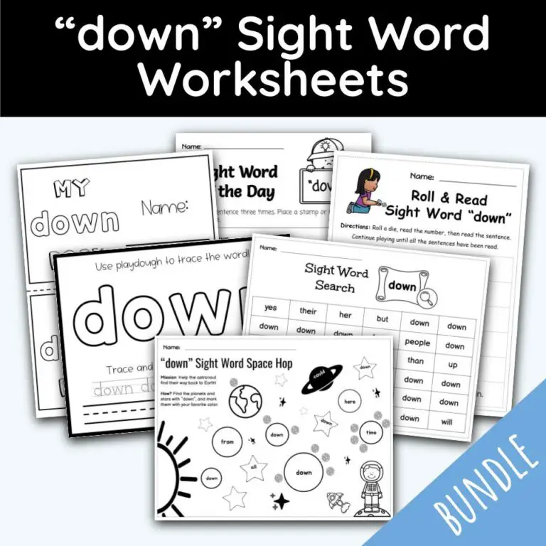 down Sight Word Worksheets - 15 Worksheets Included