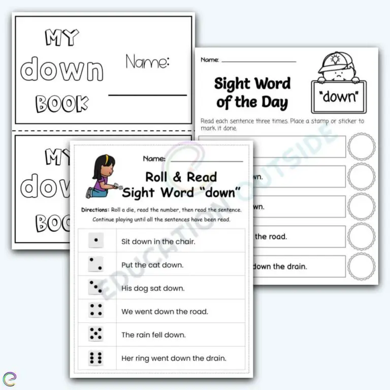 down Sight Word Worksheets - 15 Worksheets Included