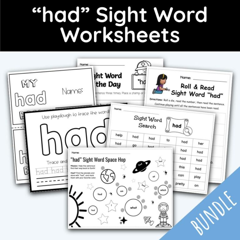 had Sight Word Worksheets - 15 Worksheets Included