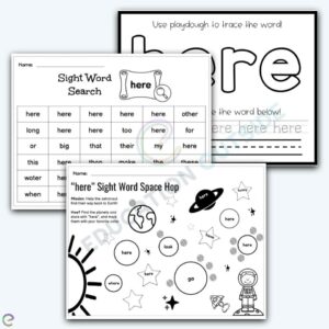 here Sight Word Worksheets - 15 Worksheets Included