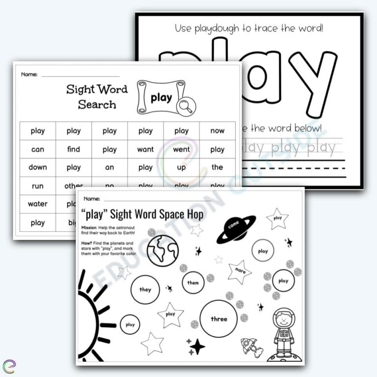 play Sight Word Worksheets - 15 Worksheets Included