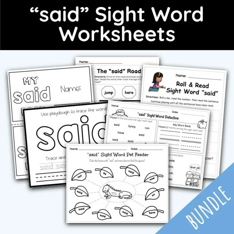 said Sight Word Worksheets - 14 Worksheets Included