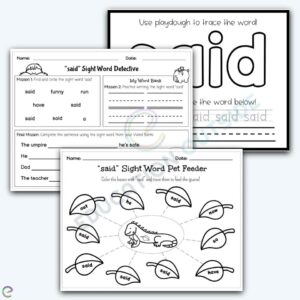 said Sight Word Worksheets - 14 Worksheets Included