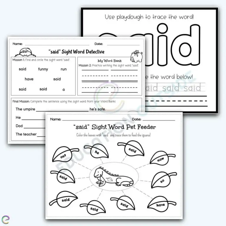 said Sight Word Worksheets - 14 Worksheets Included