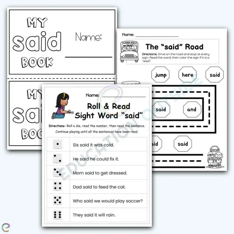 said Sight Word Worksheets - 14 Worksheets Included