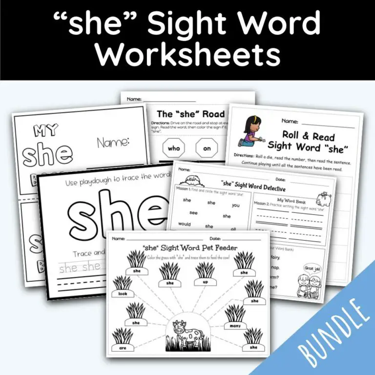 she Sight Word Worksheets - 14 Worksheets Included