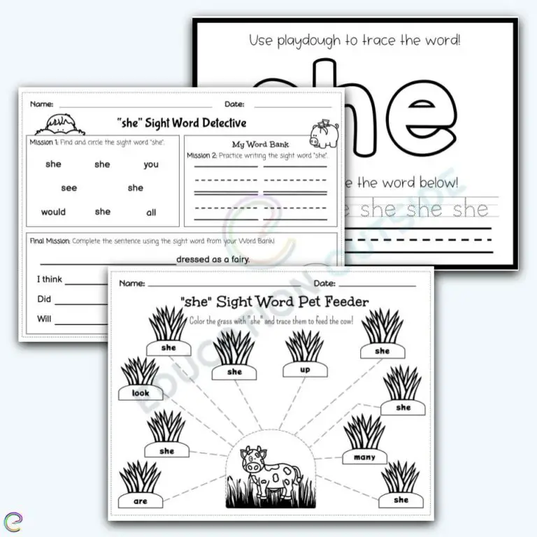 she Sight Word Worksheets - 14 Worksheets Included