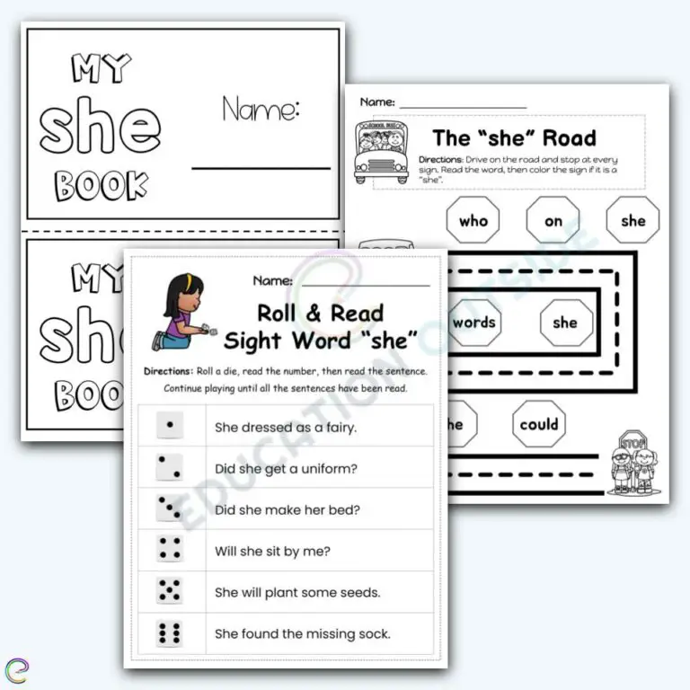 she Sight Word Worksheets - 14 Worksheets Included