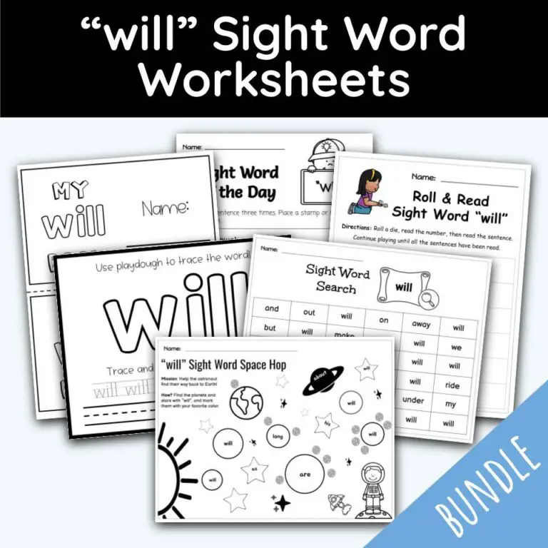 will Sight Word Worksheets - 15 Worksheets Included