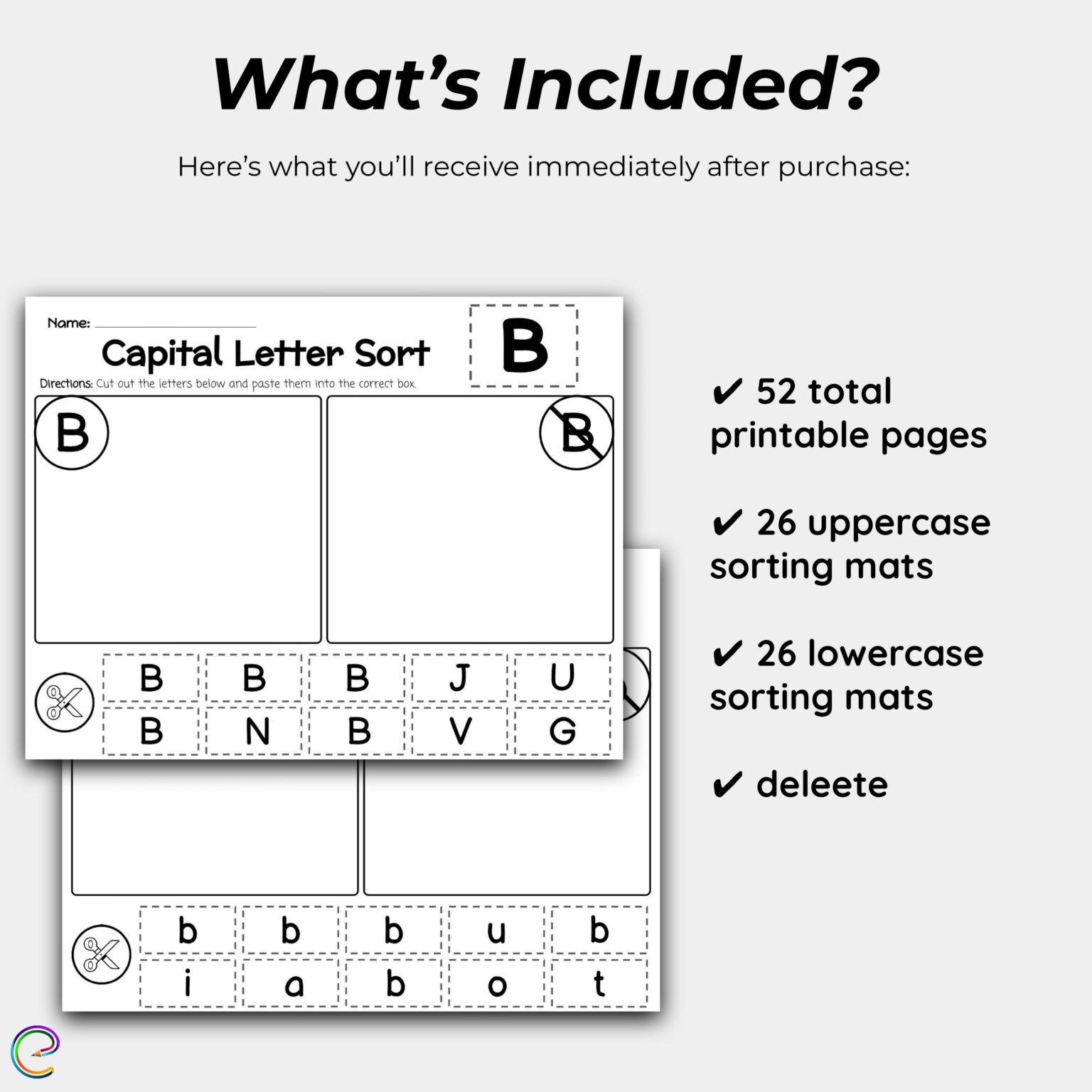 Alphabet Letters A-Z Cut, Paste, & Sort Worksheets - 52 Worksheets!