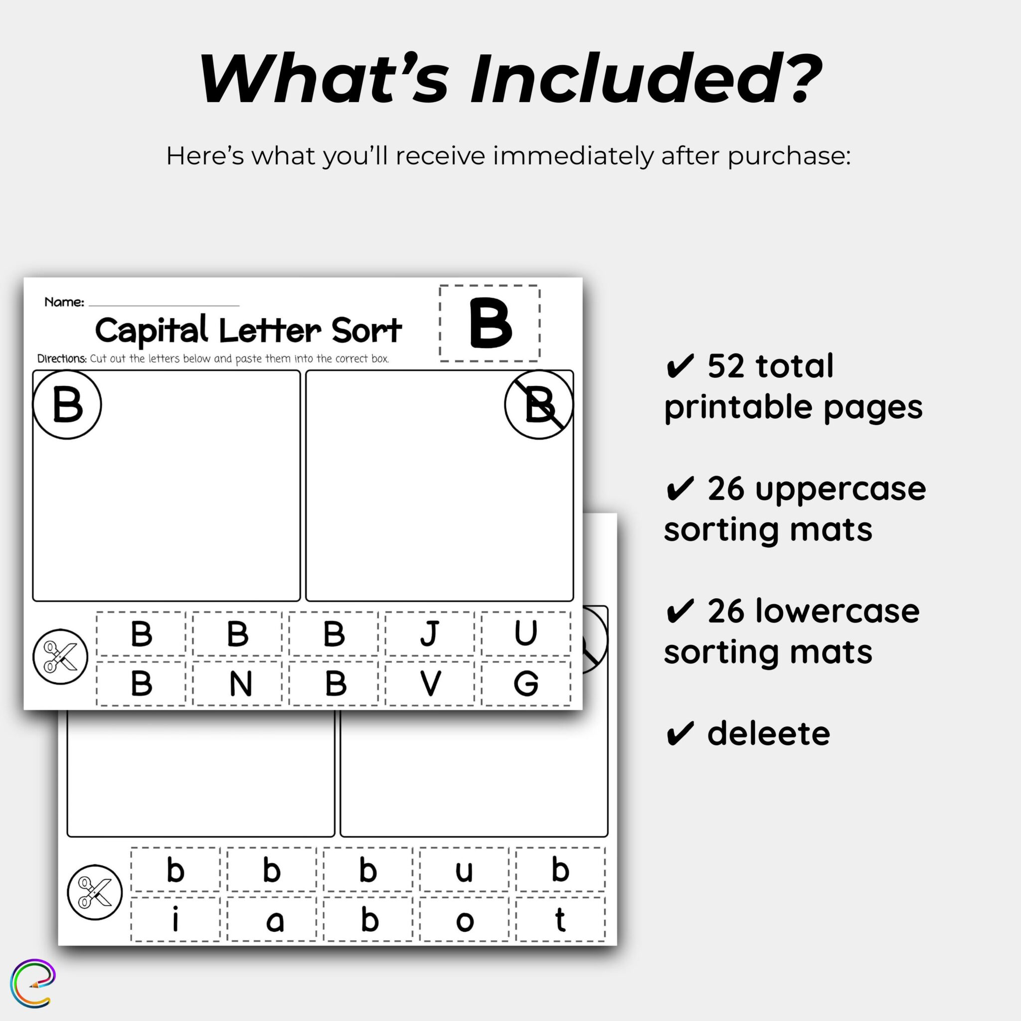 Alphabet Letters A-Z Cut, Paste, & Sort Worksheets - 52 Worksheets!