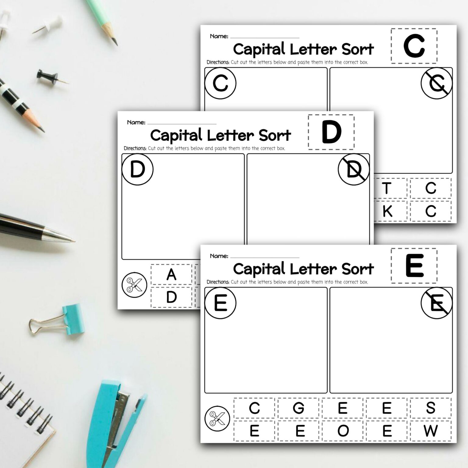Alphabet Letters A-Z Cut, Paste, & Sort Worksheets - 52 Worksheets!