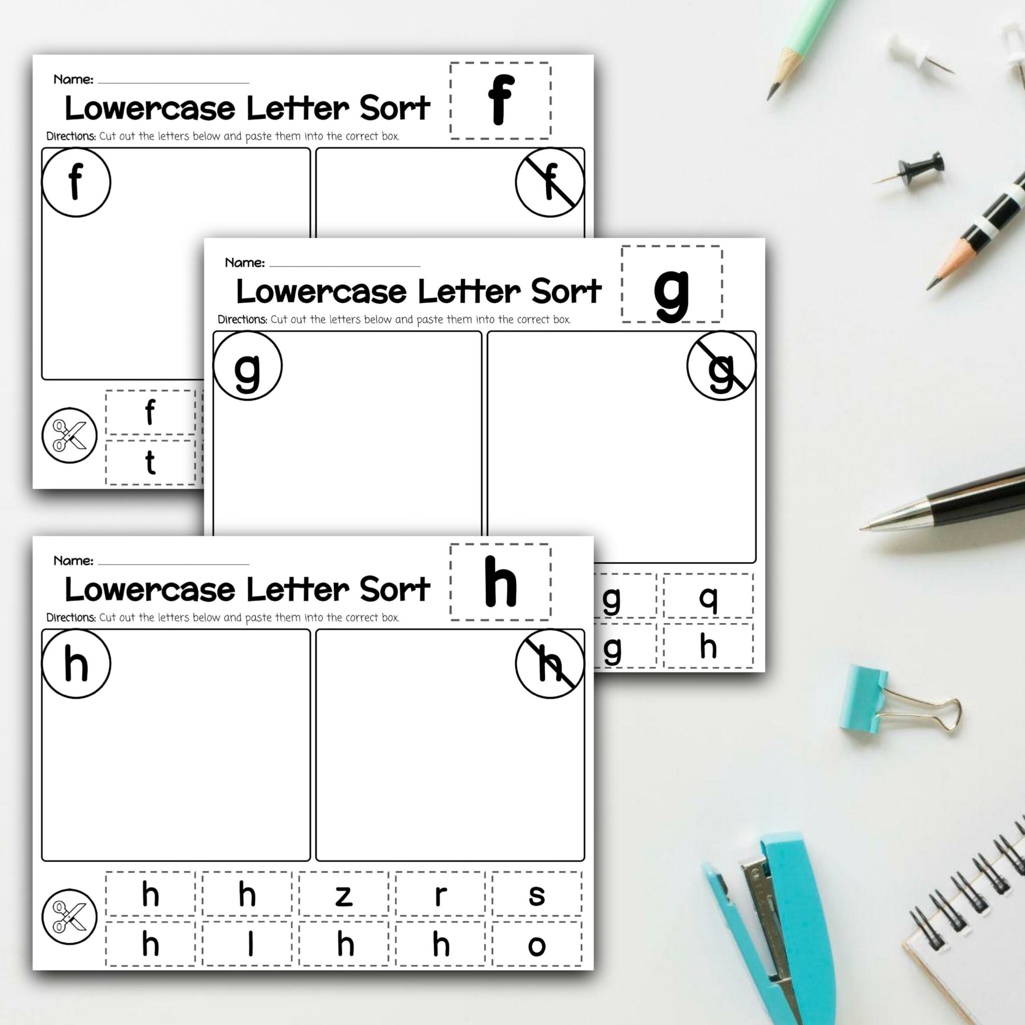 Alphabet Letters A-Z Cut, Paste, & Sort Worksheets - 52 Worksheets!